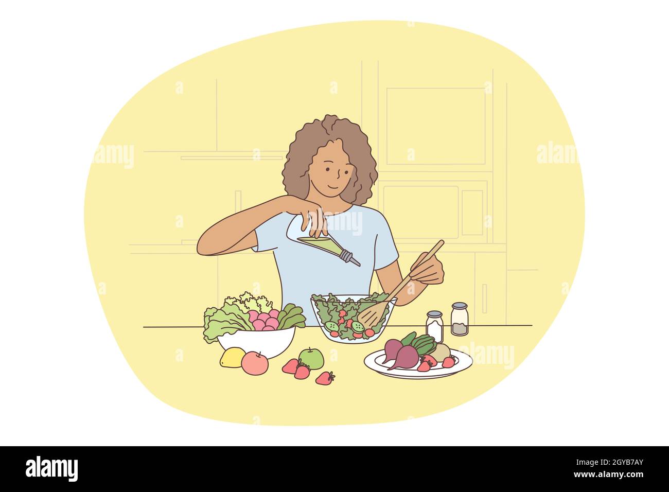 Healthy food, clean eating, nutrition concept. Young positive woman ...
