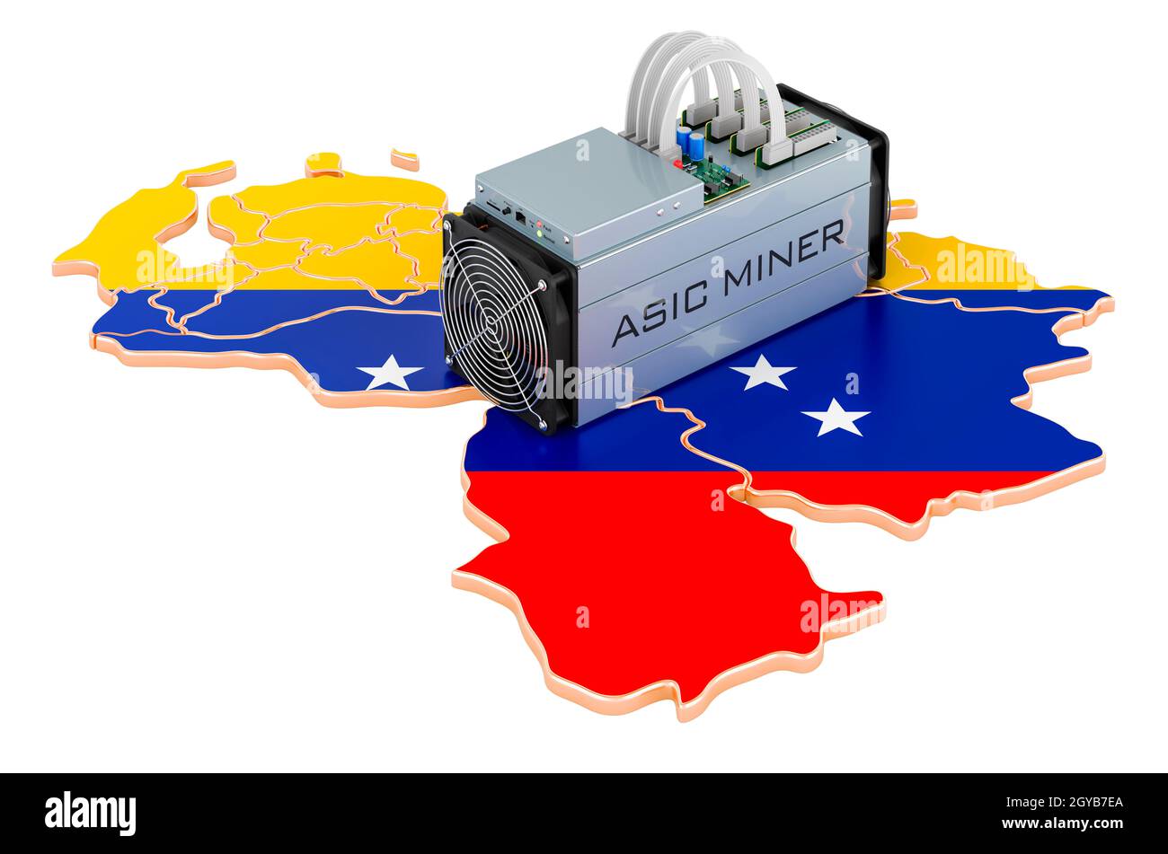 Mining in Venezuela, concept. ASIC miner with Venezuelan map. 3D ...