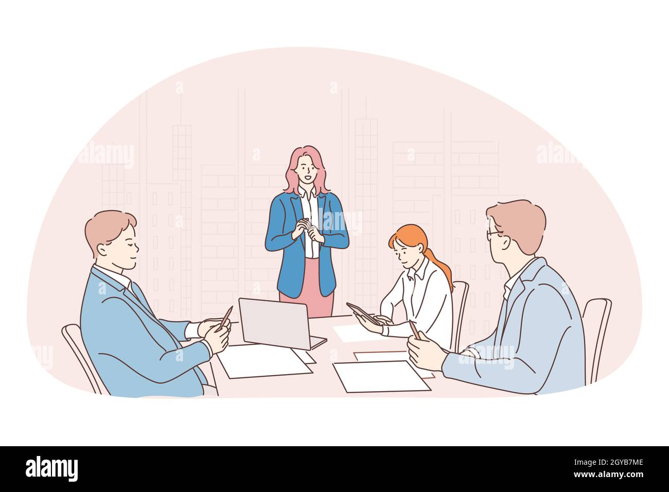 Teamwork, communication, business discussion concept. Business people ...