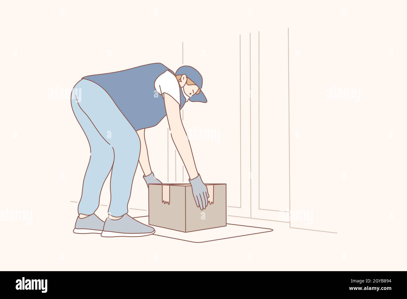 Contactless delivery concept illustration. Young man or boy courier ...
