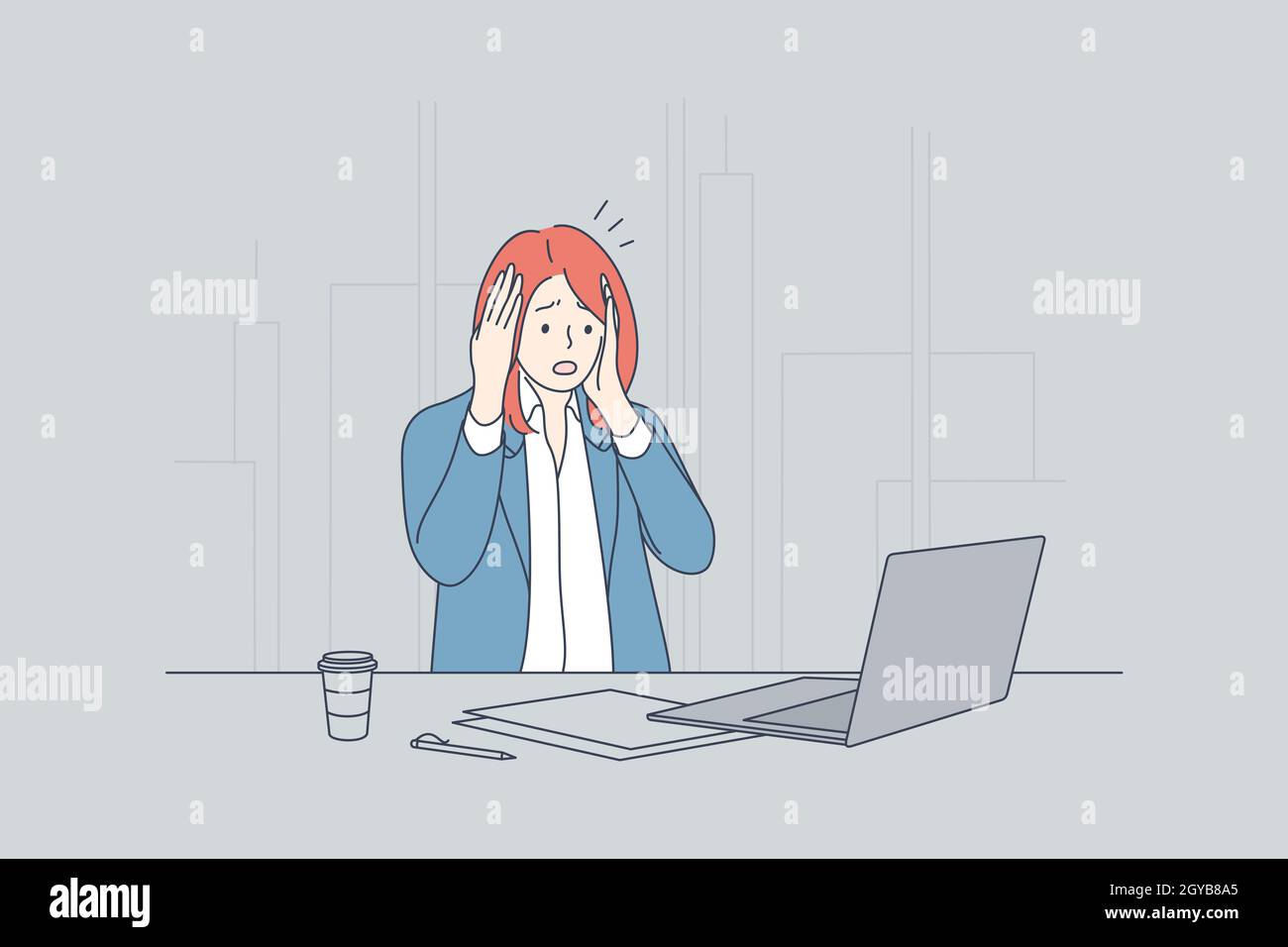 Frustration, depression, fear, business, overworking, deadline concept ...