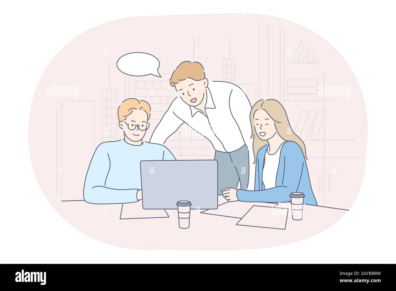 Teamwork, negotiations, business communication concept. Group of young ...