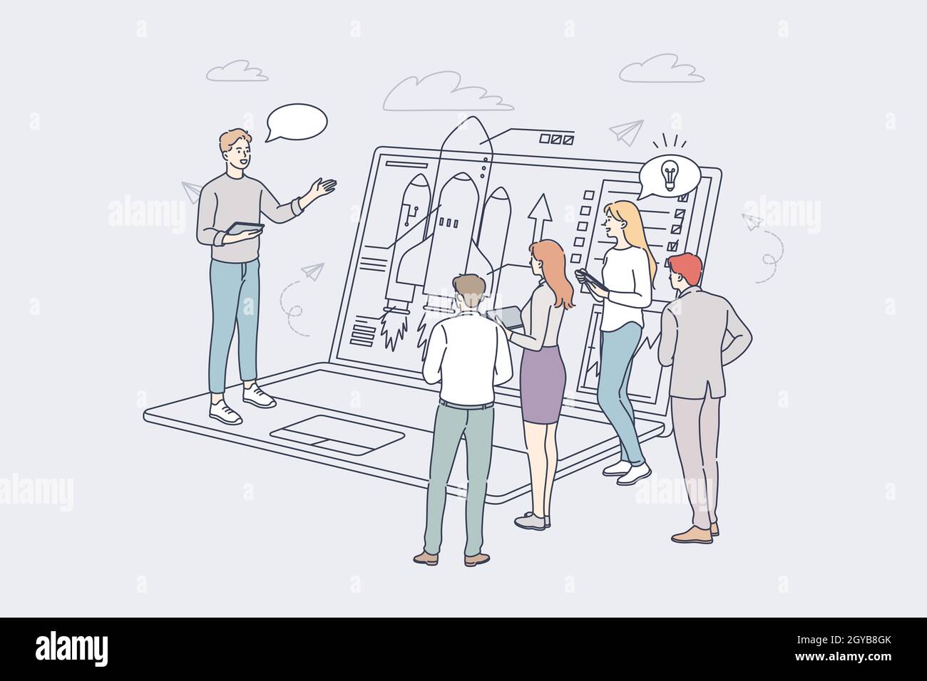 Business, goal achievement, success, teamwork concept. Team of young ...