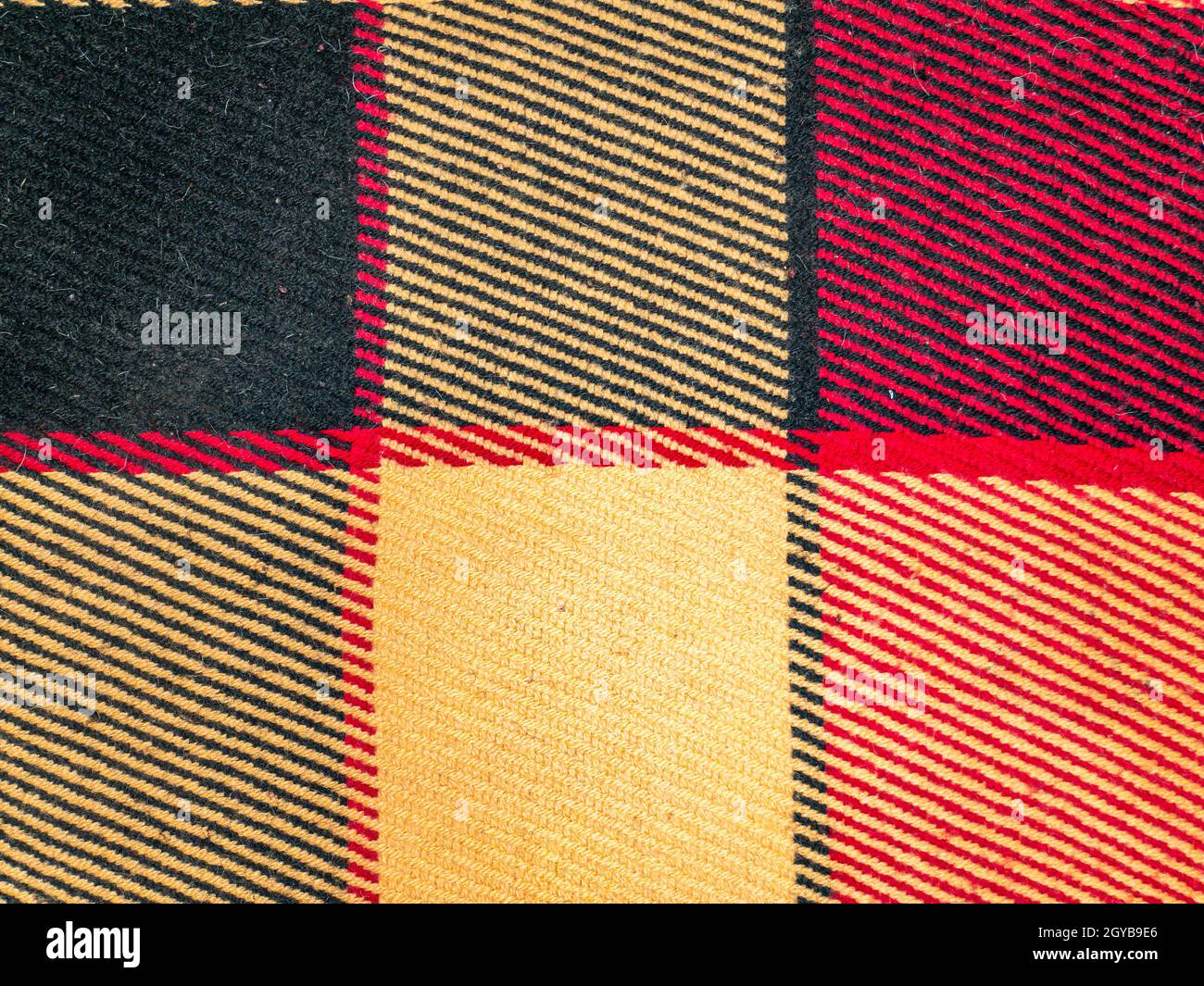 Texture of colored checkered woolen fabric. Place for text. Background ...