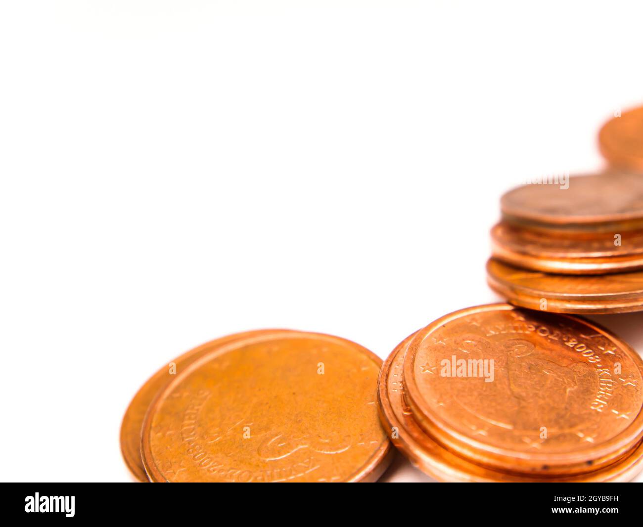 Money small coins on a white background with place for text. Euro. Cent ...