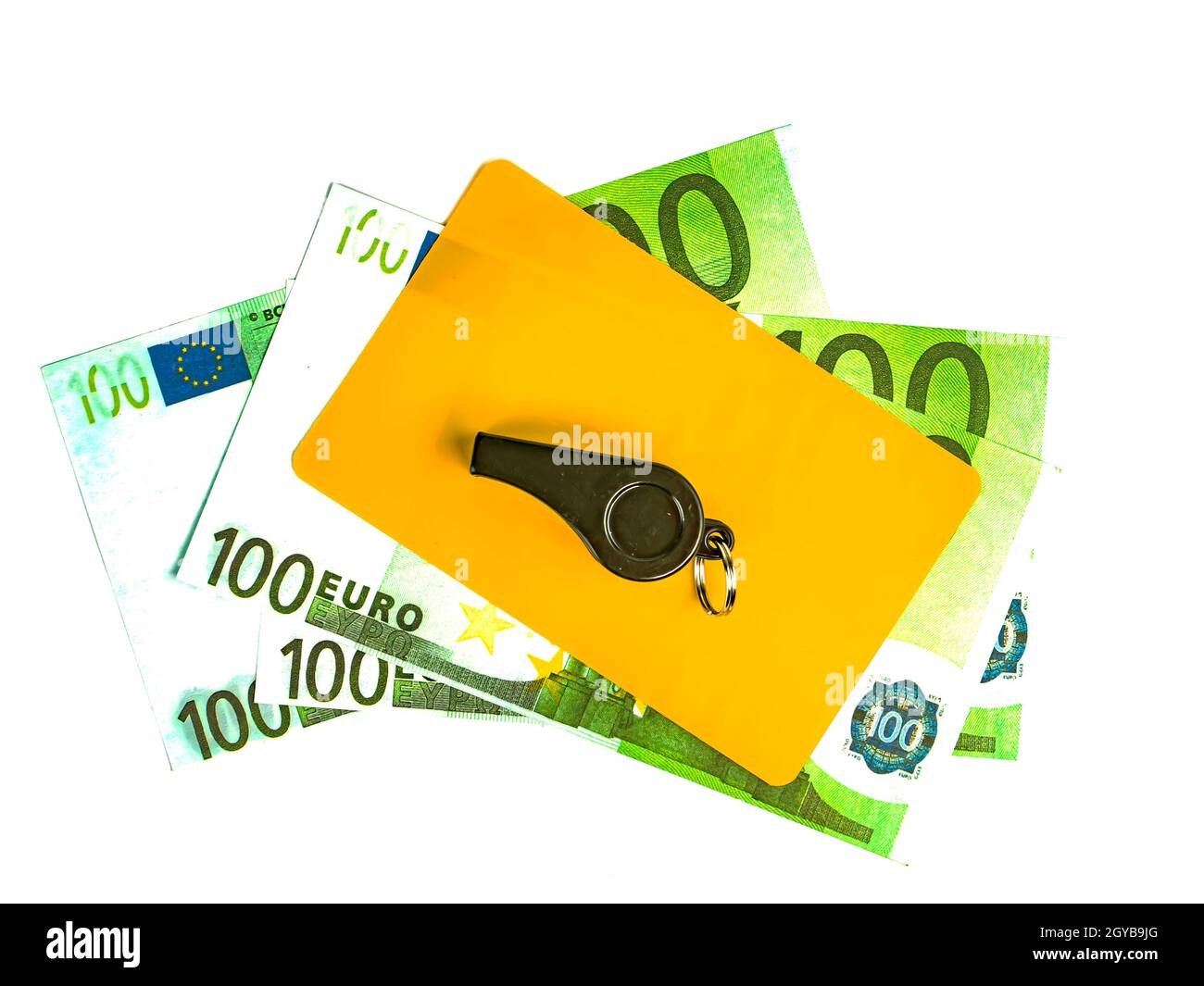 Warning cards and money of a football referee.. Corruption of a ...