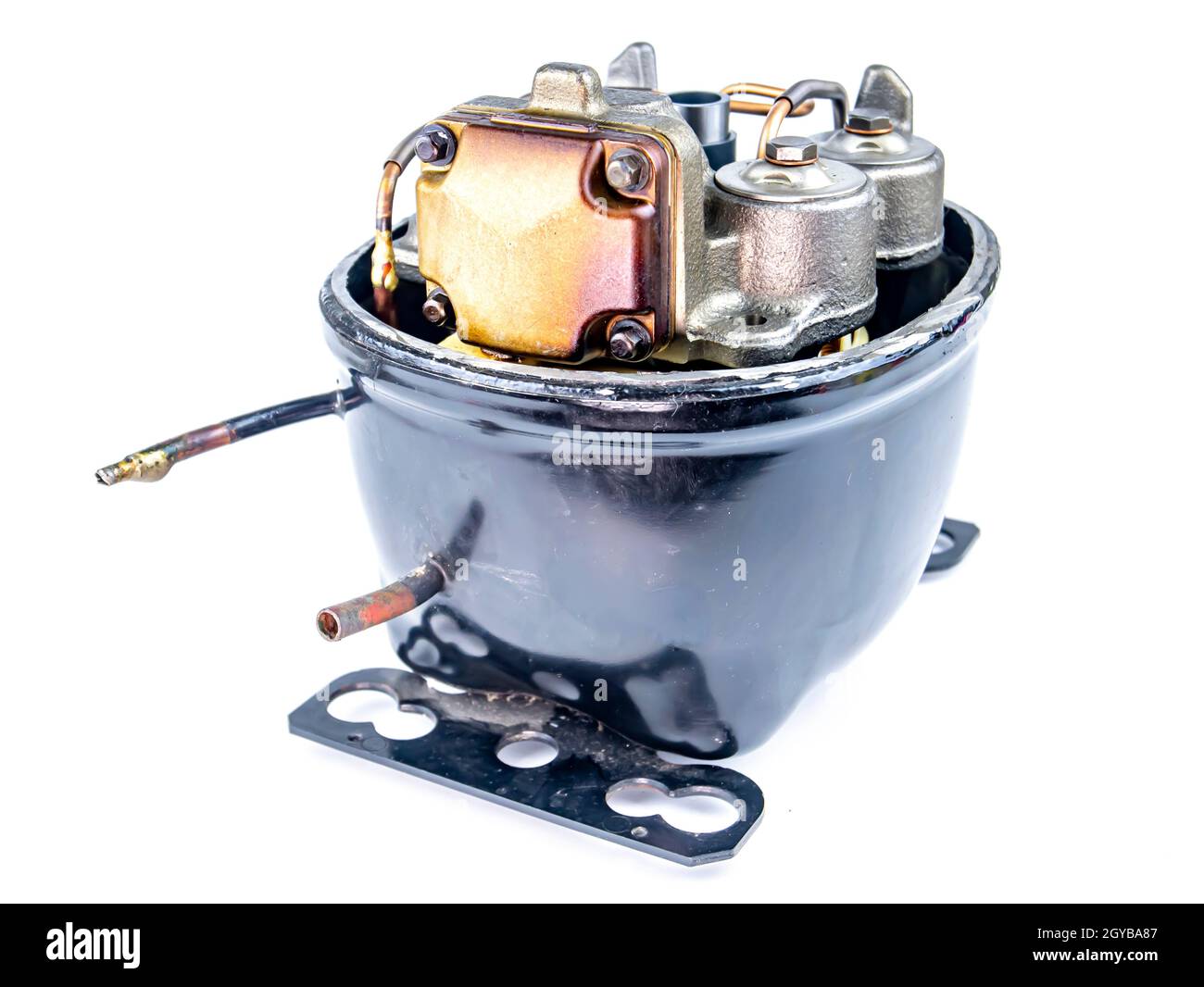 Compressor for repairing refrigerators on a white background. Repair of ...