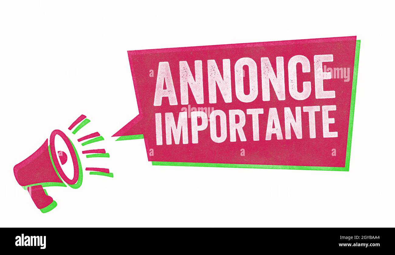 Stamp with a megaphone and a speech bubble - Important announcement in ...