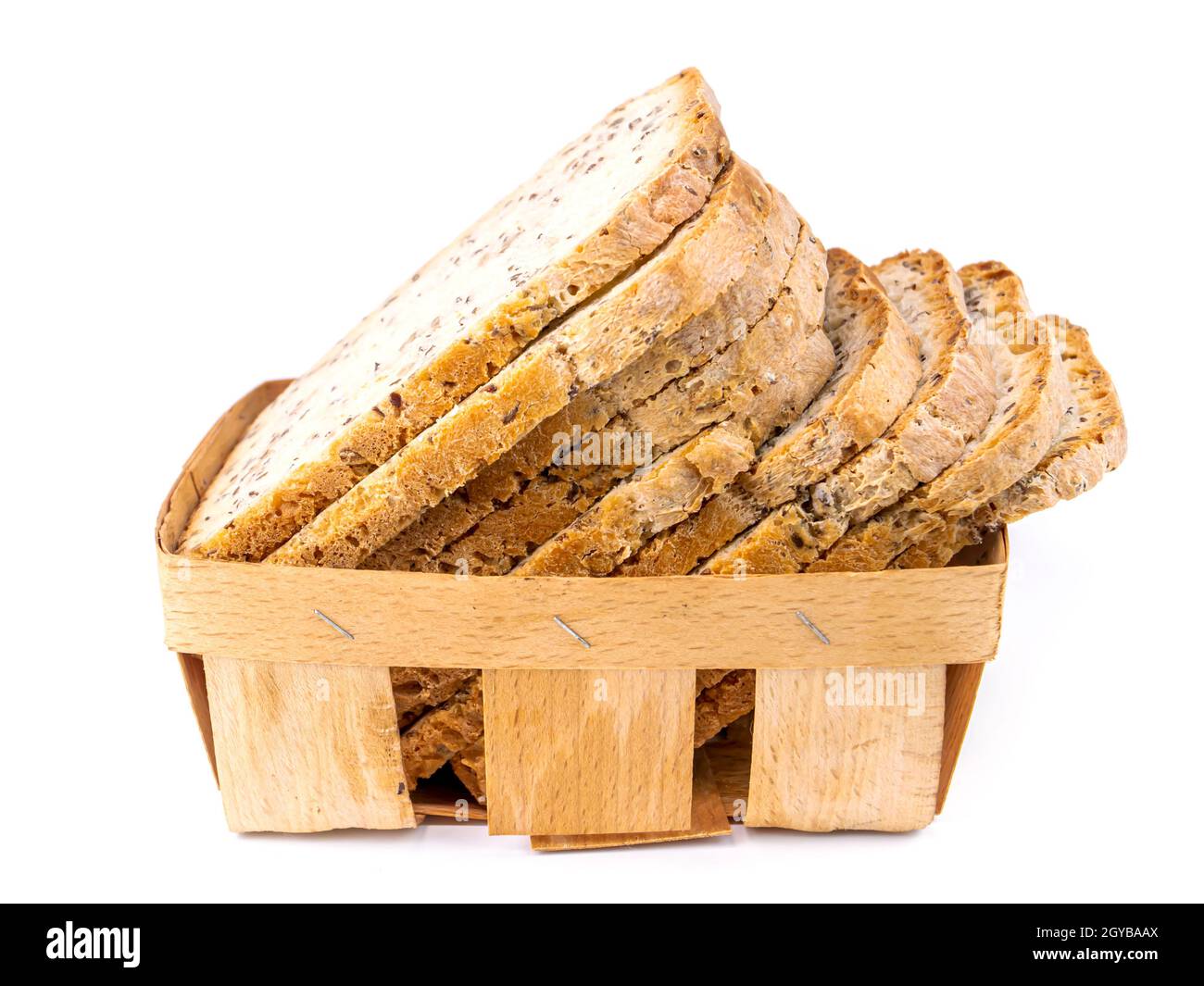 White bread in a wooden bread box on a white background. Food photo ...