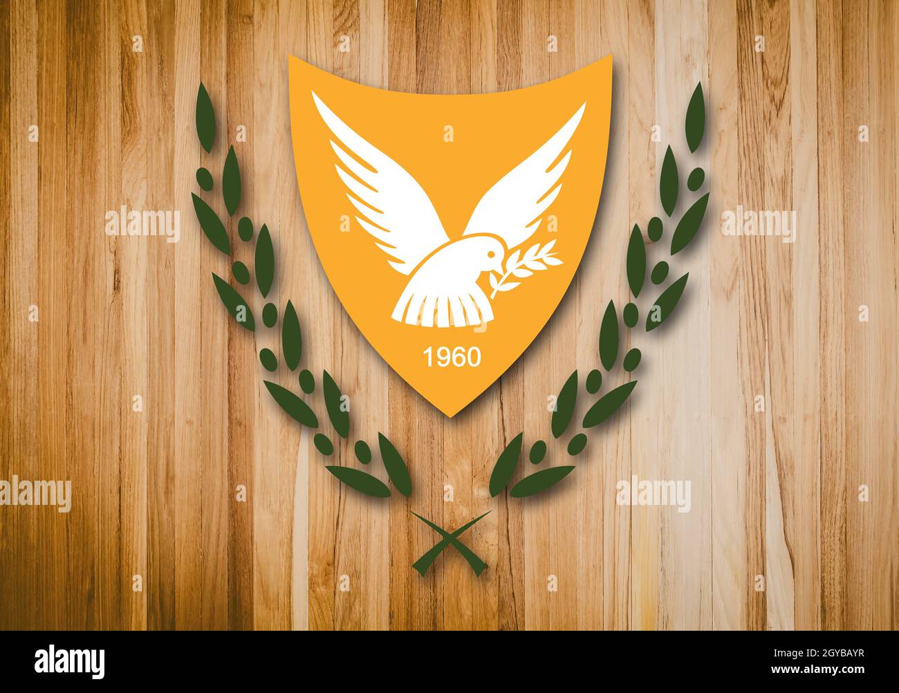 Coat of arms of Cyprus, wooden background Stock Photo - Alamy