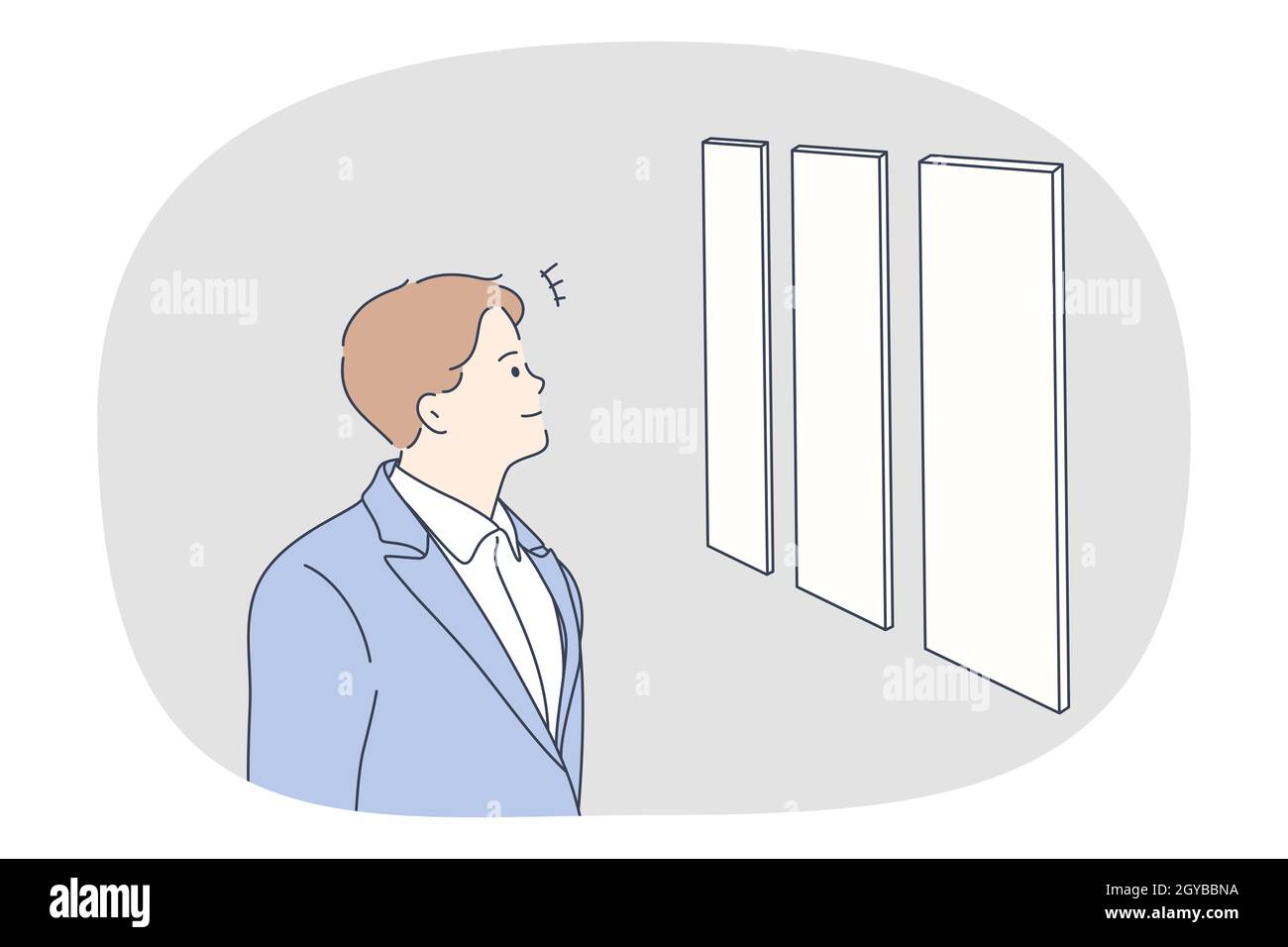 Art museum, gallery, exhibition concept. Young man cartoon character ...