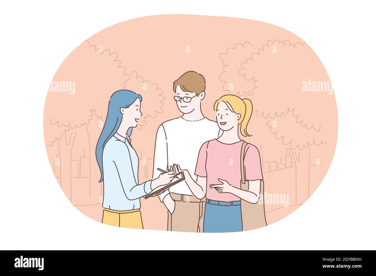 Social poll and survey concept. Young smiling girl cartoon character ...