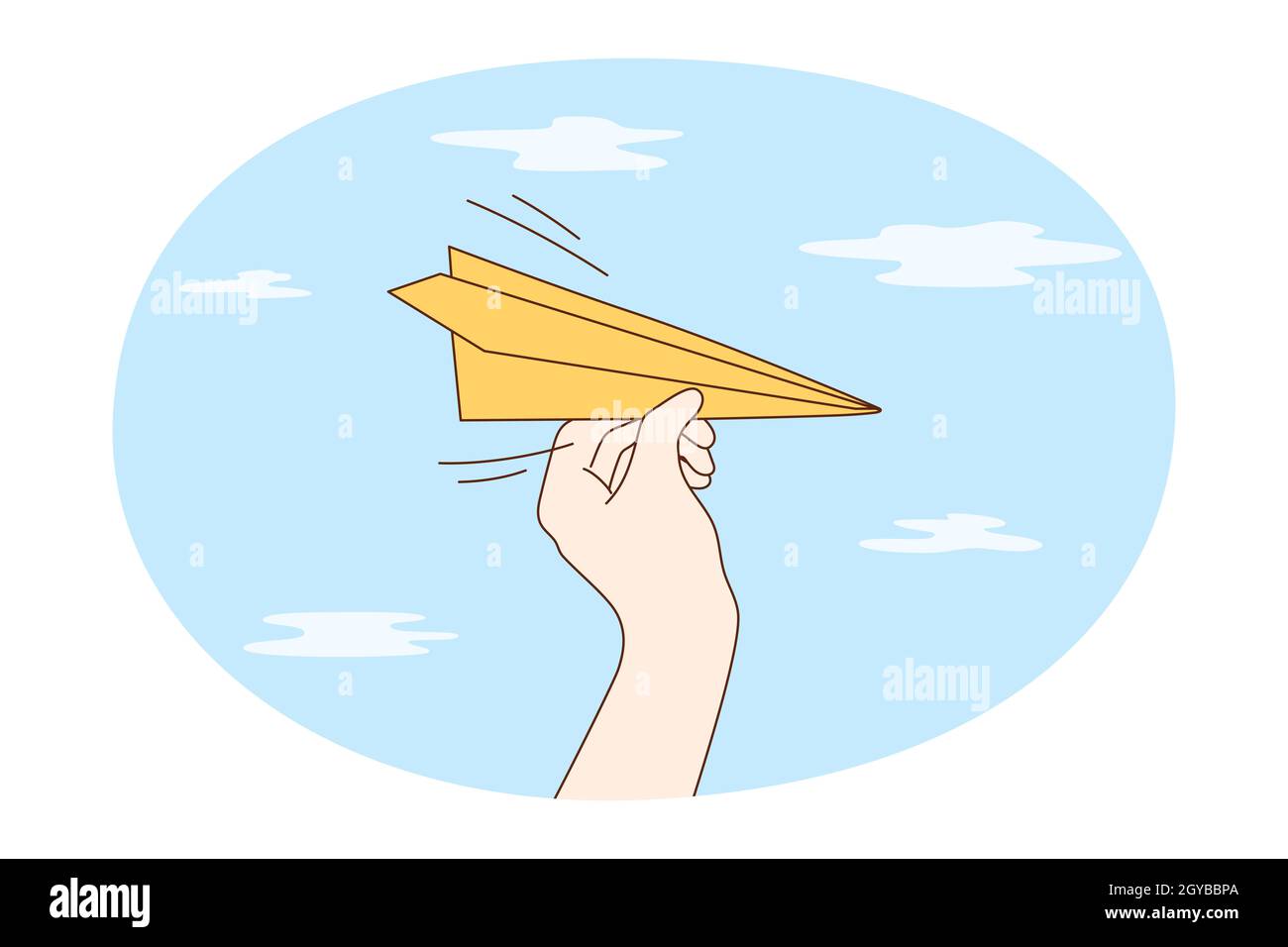 Sending paper airplane concept. Human hand starting flight of paper ...