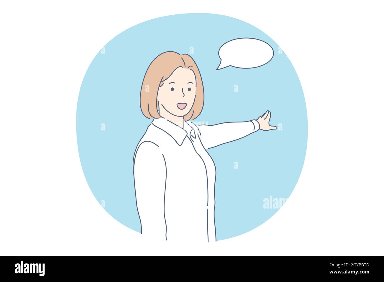 Demonstration, communication, gesture concept. Young positive smiling ...