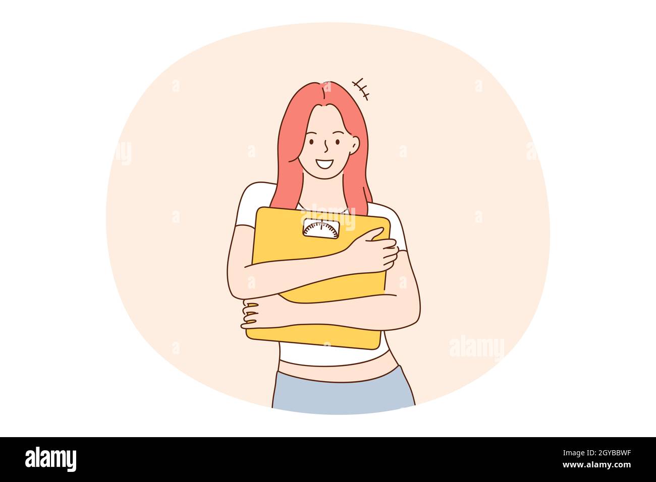 Healthy lifestyle, diet, weight loss concept. Young happy woman cartoon ...