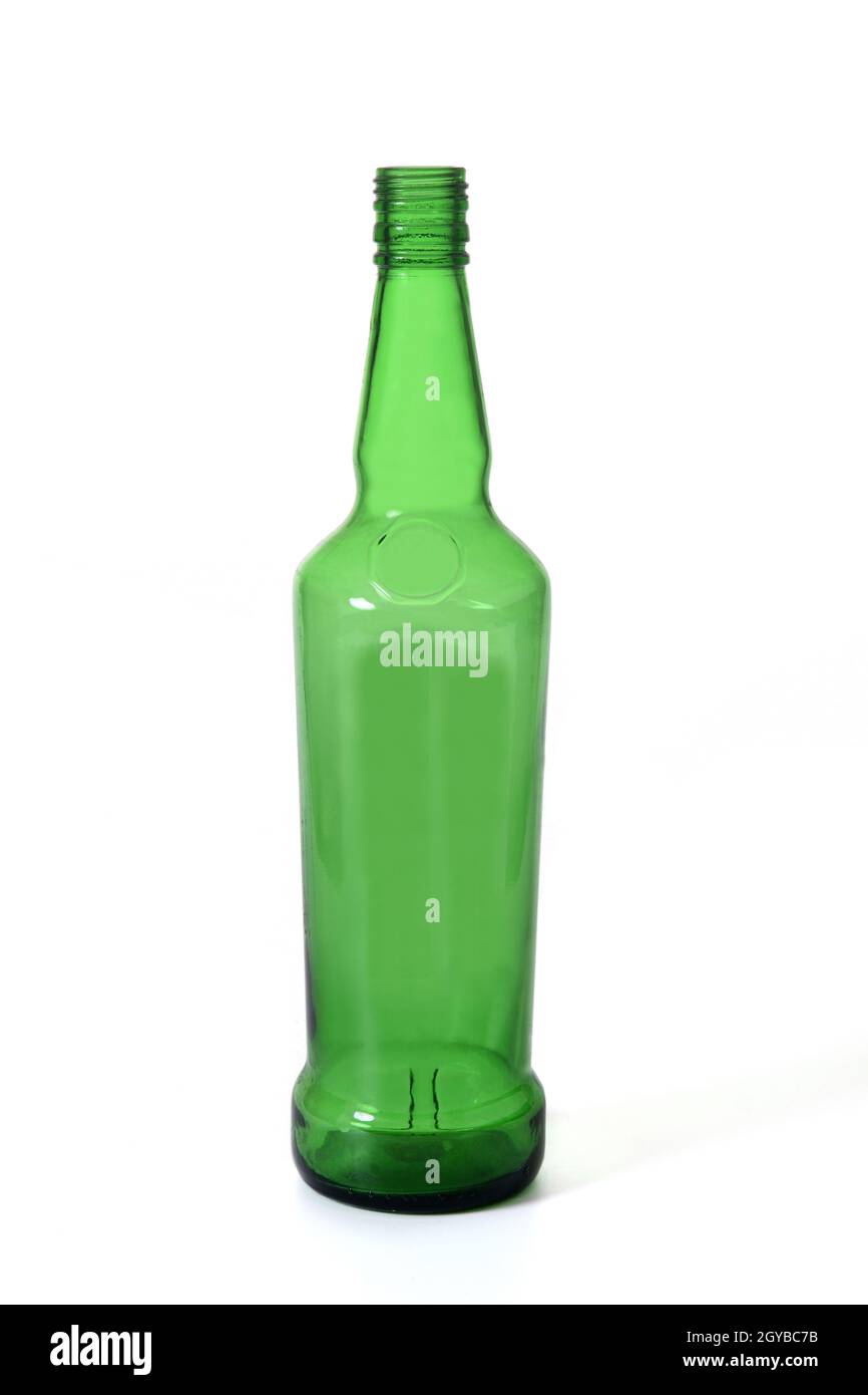 green glass bottle of whisky standing on white background Stock Photo ...