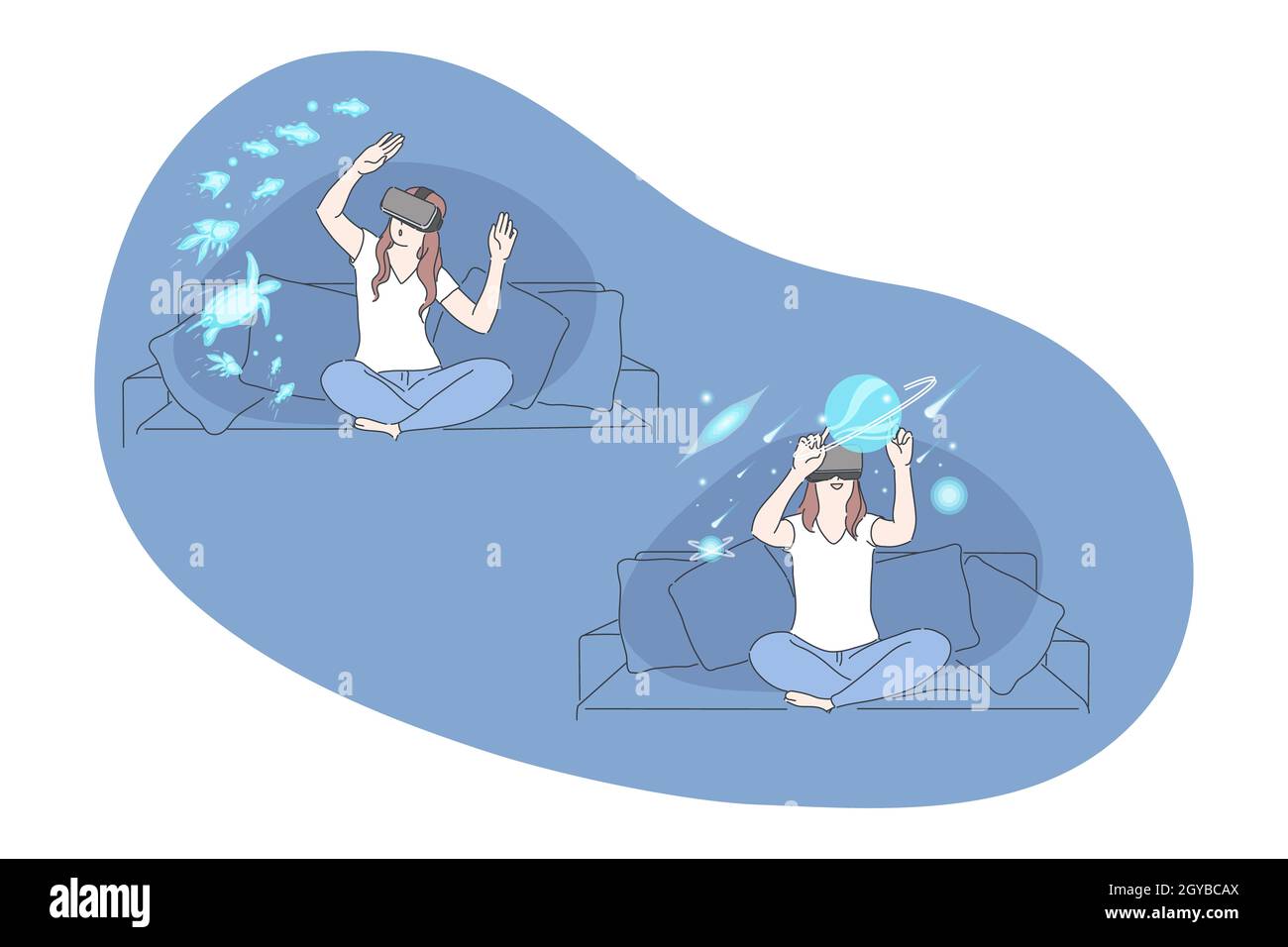 Movie, parallel reality, visual effects in 3d glasses concept. Young ...