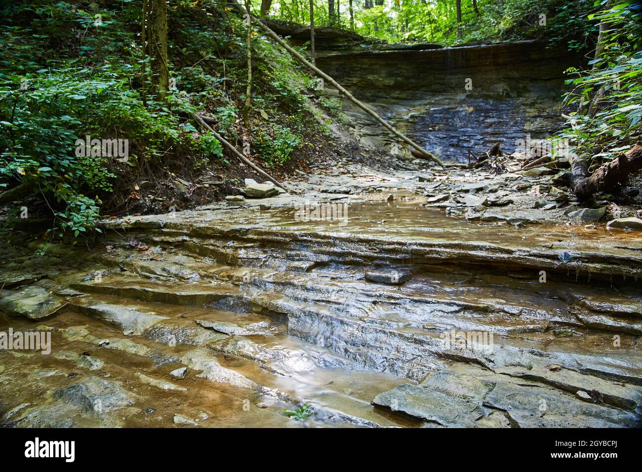 A waterfall in the distance provides water for smaller falls up ahead ...