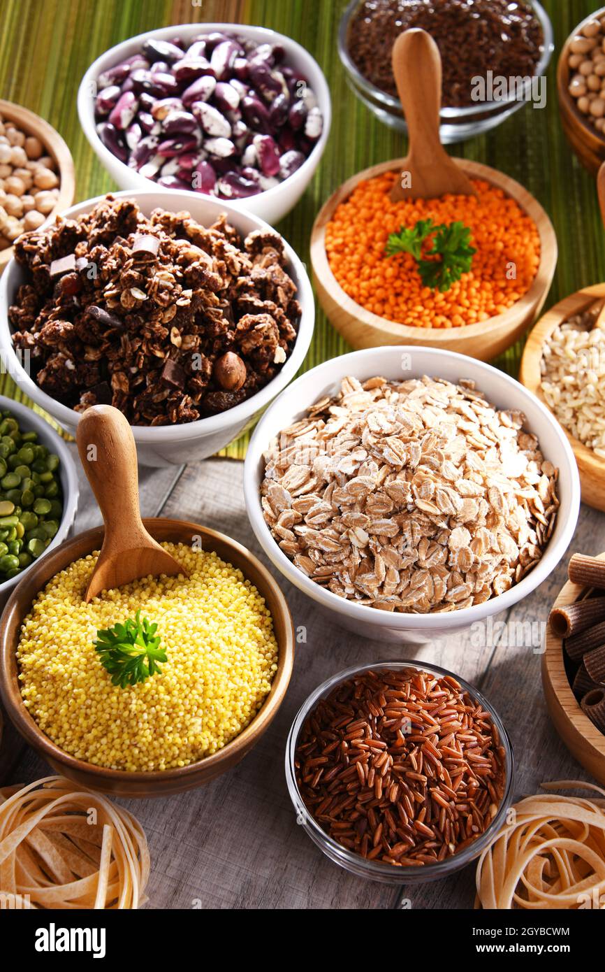 Composition with different kinds of dry food products Stock Photo - Alamy