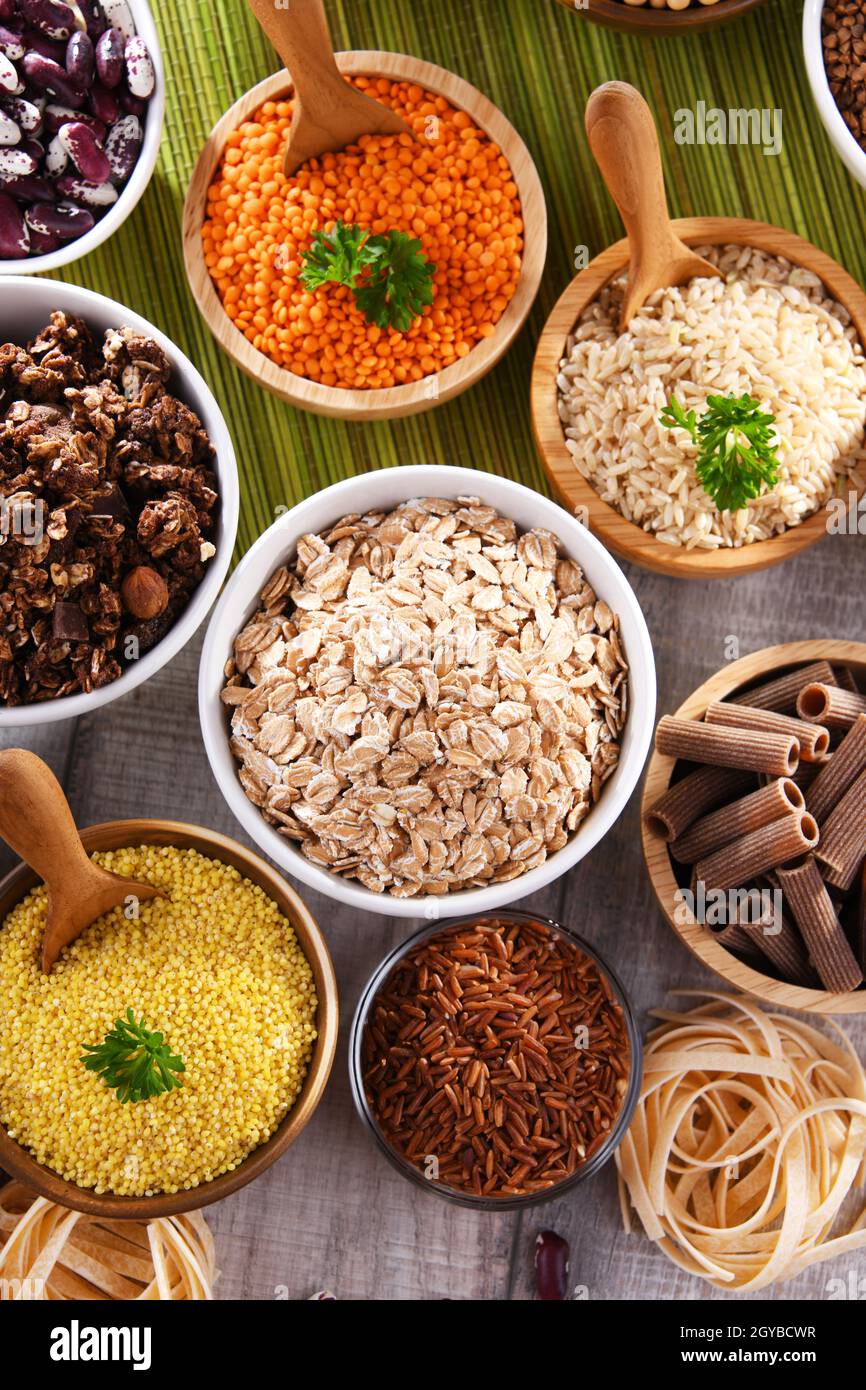 Composition with different kinds of dry food products Stock Photo - Alamy