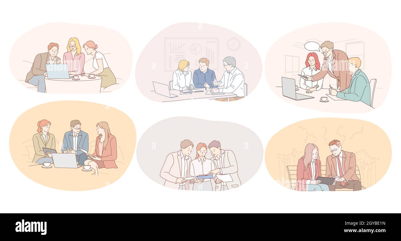 Teamwork, brainstorming, discussing, cooperation, negotiations concept ...