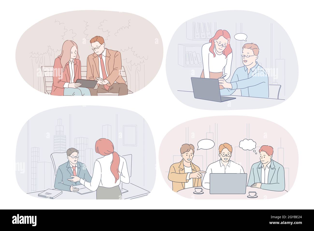 Teamwork, communication, business, cooperation, discussion, report ...