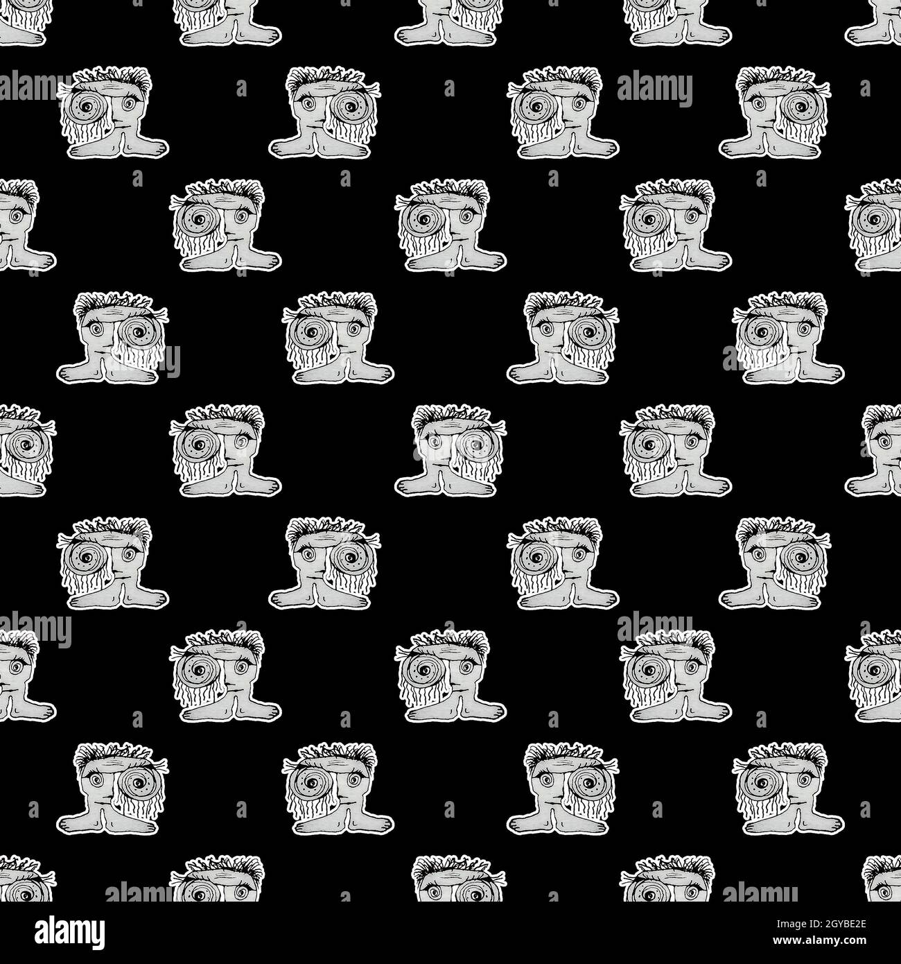 Black and white pencil drawing monster motif seamless pattern Stock ...
