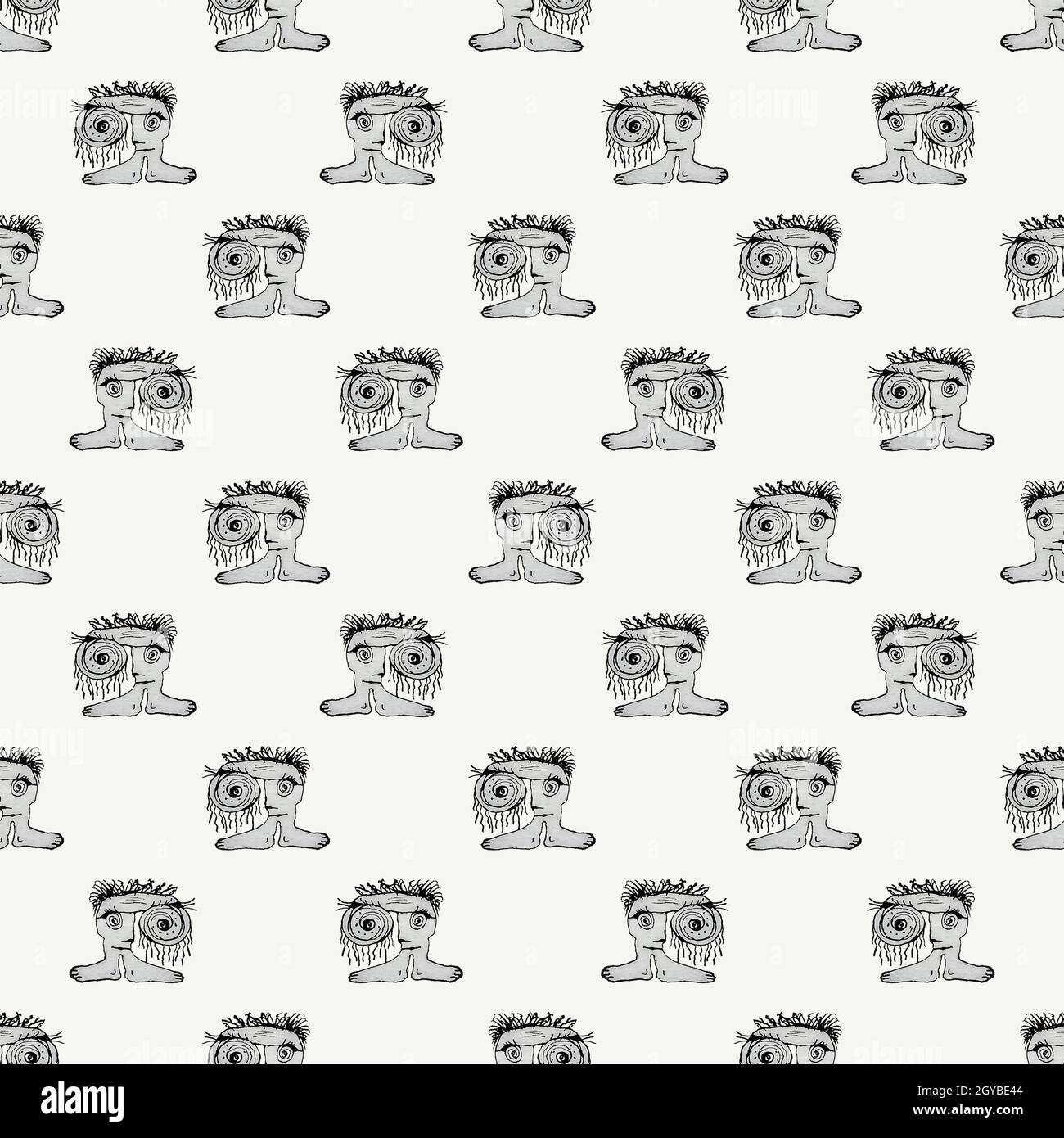 Black and white pencil drawing monster motif seamless pattern Stock ...