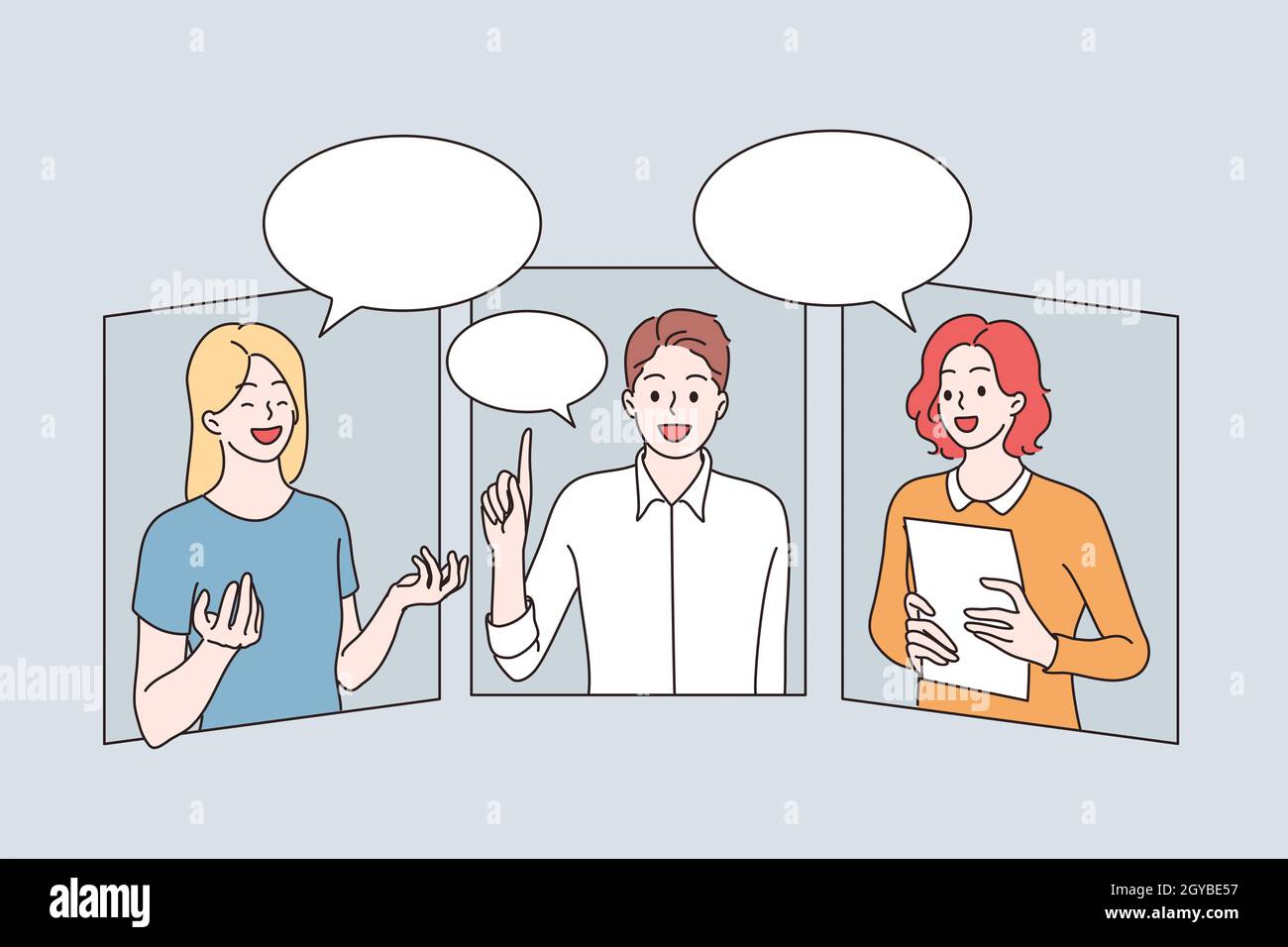 Online communication and video conference concept. Group of young ...