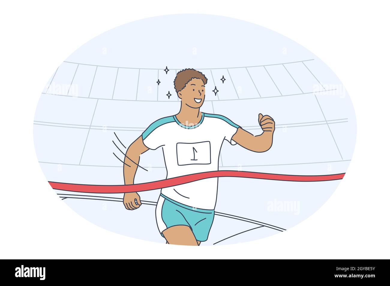 Athletics, running, marathon competition concept. Young smiling man ...