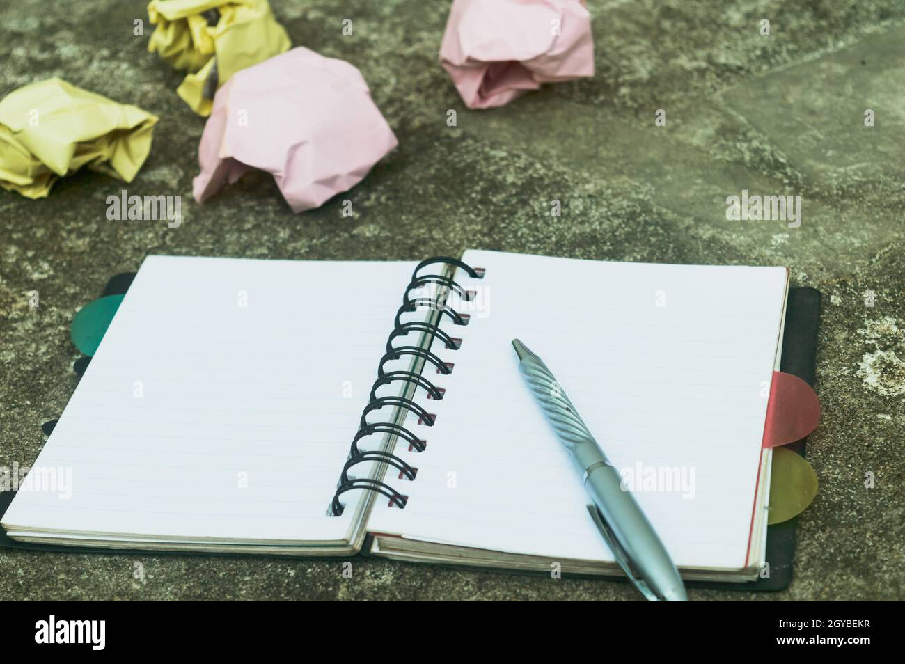 Notebook pen and crumpled paper on rustic floor. Mistake Learning ...