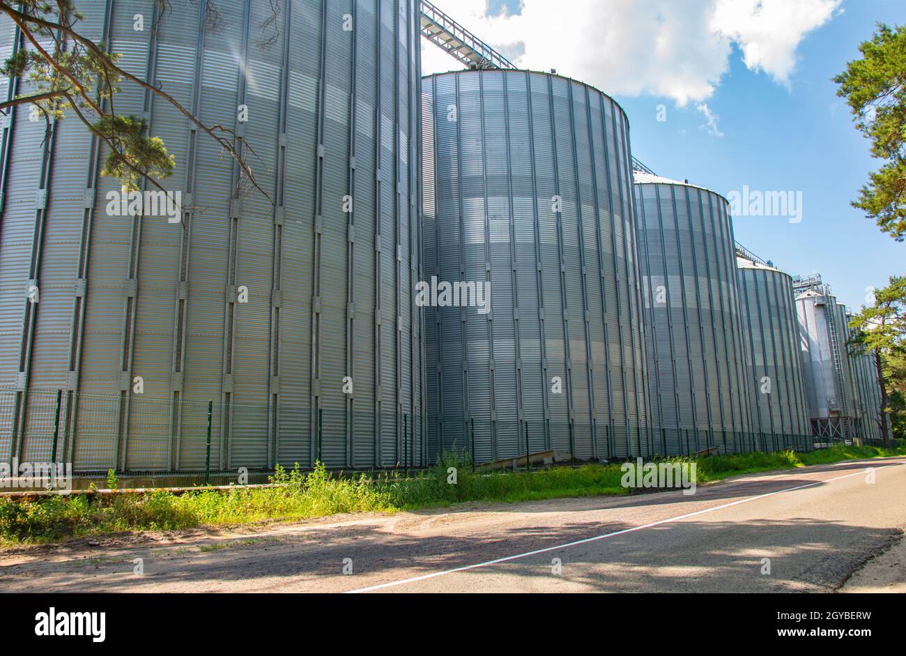 Industrial tanks for storing feed against the blue sky. Technology ...