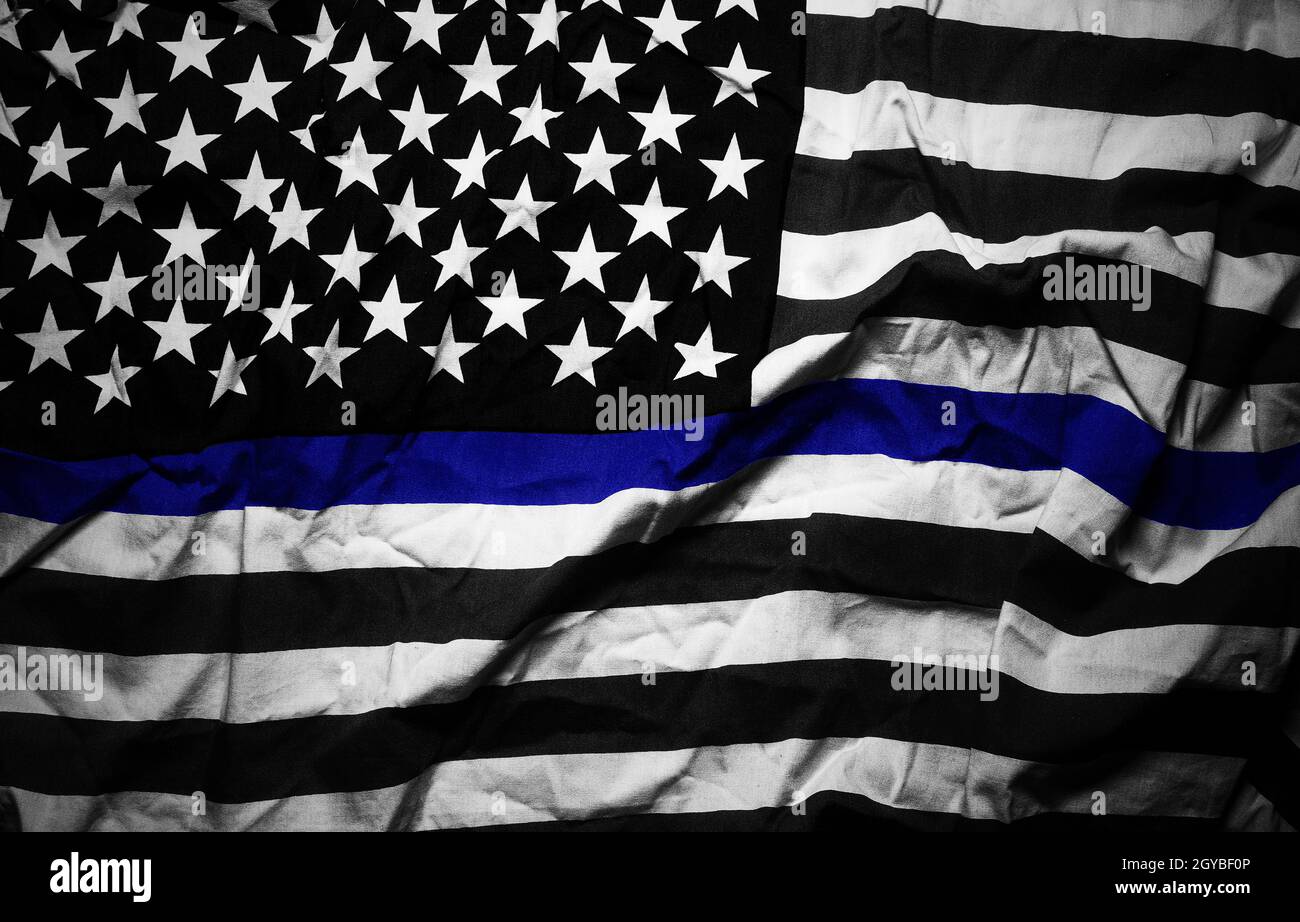 Black american flag thin blue line hi-res stock photography and images ...