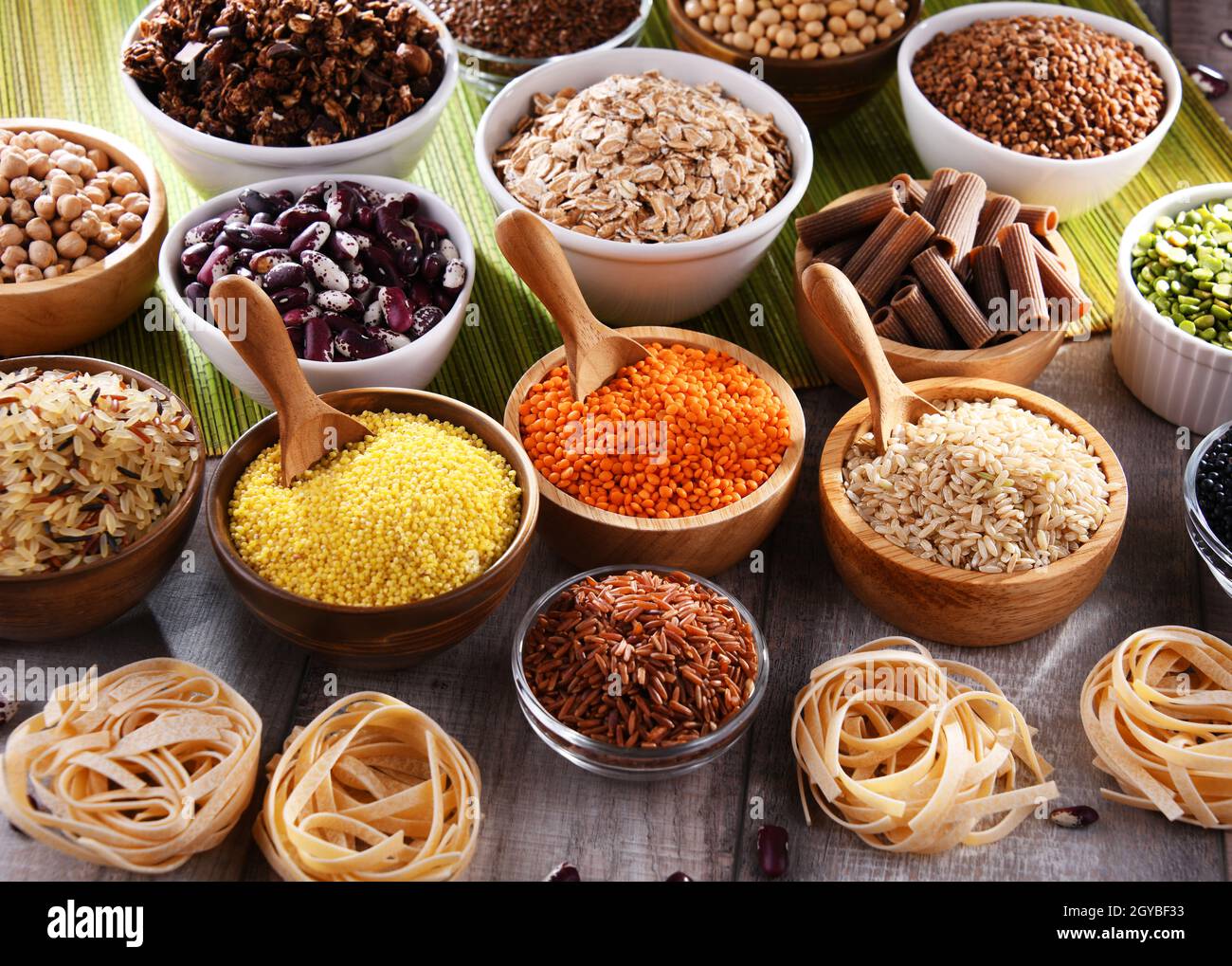Composition with different kinds of dry food products Stock Photo - Alamy