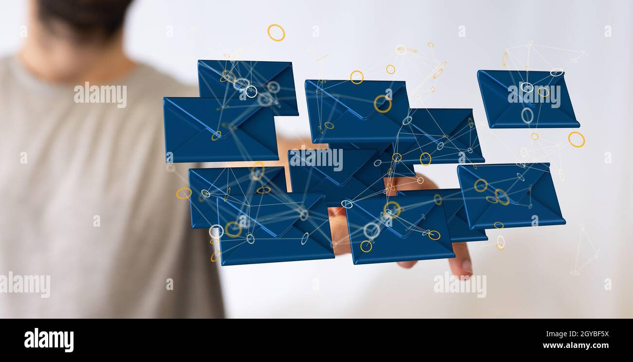 Conceptual wallpaper with 3d rendered icons and a person in the ...