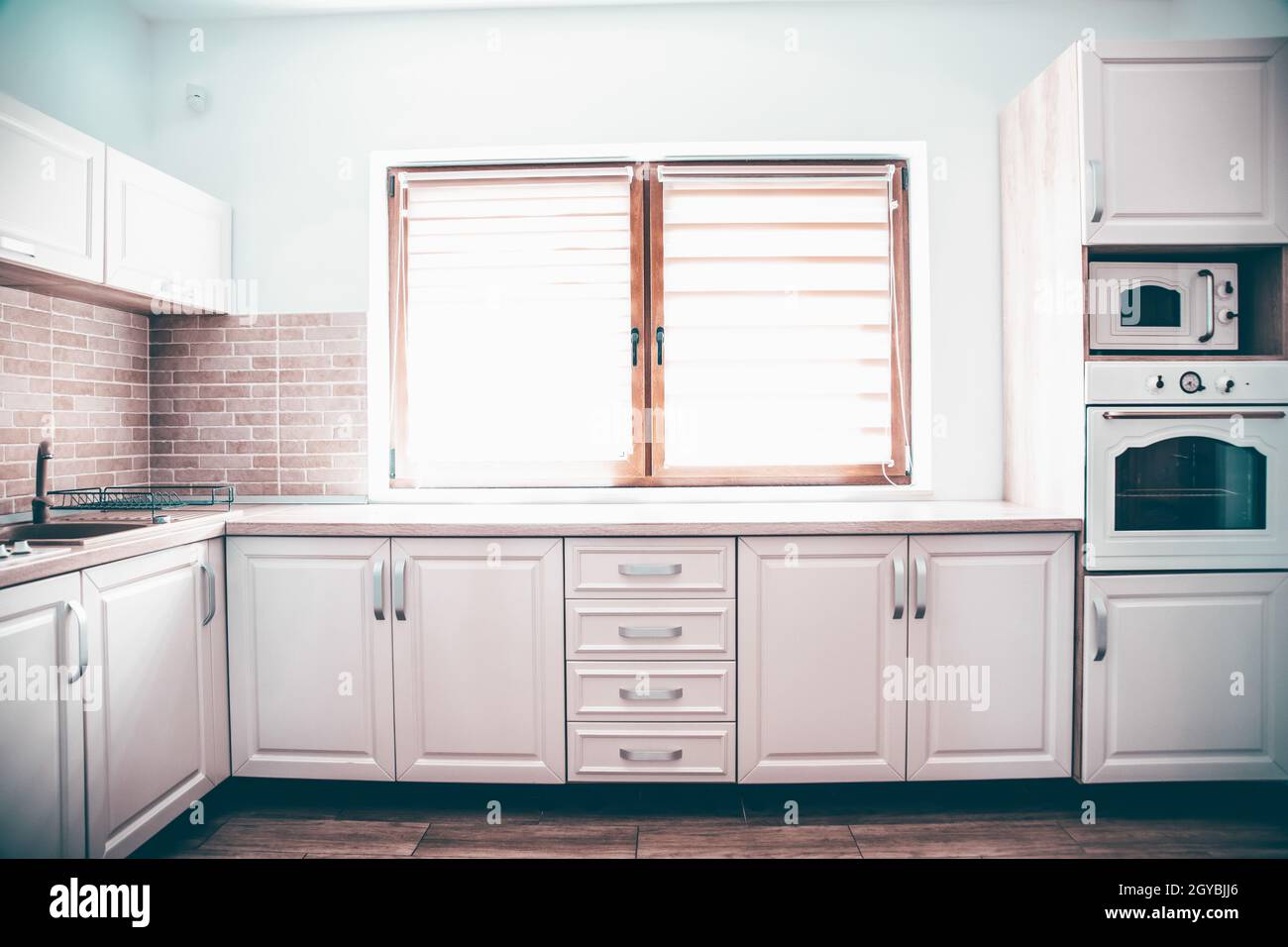 Rustic kitchen interior - close-up photo Stock Photo - Alamy