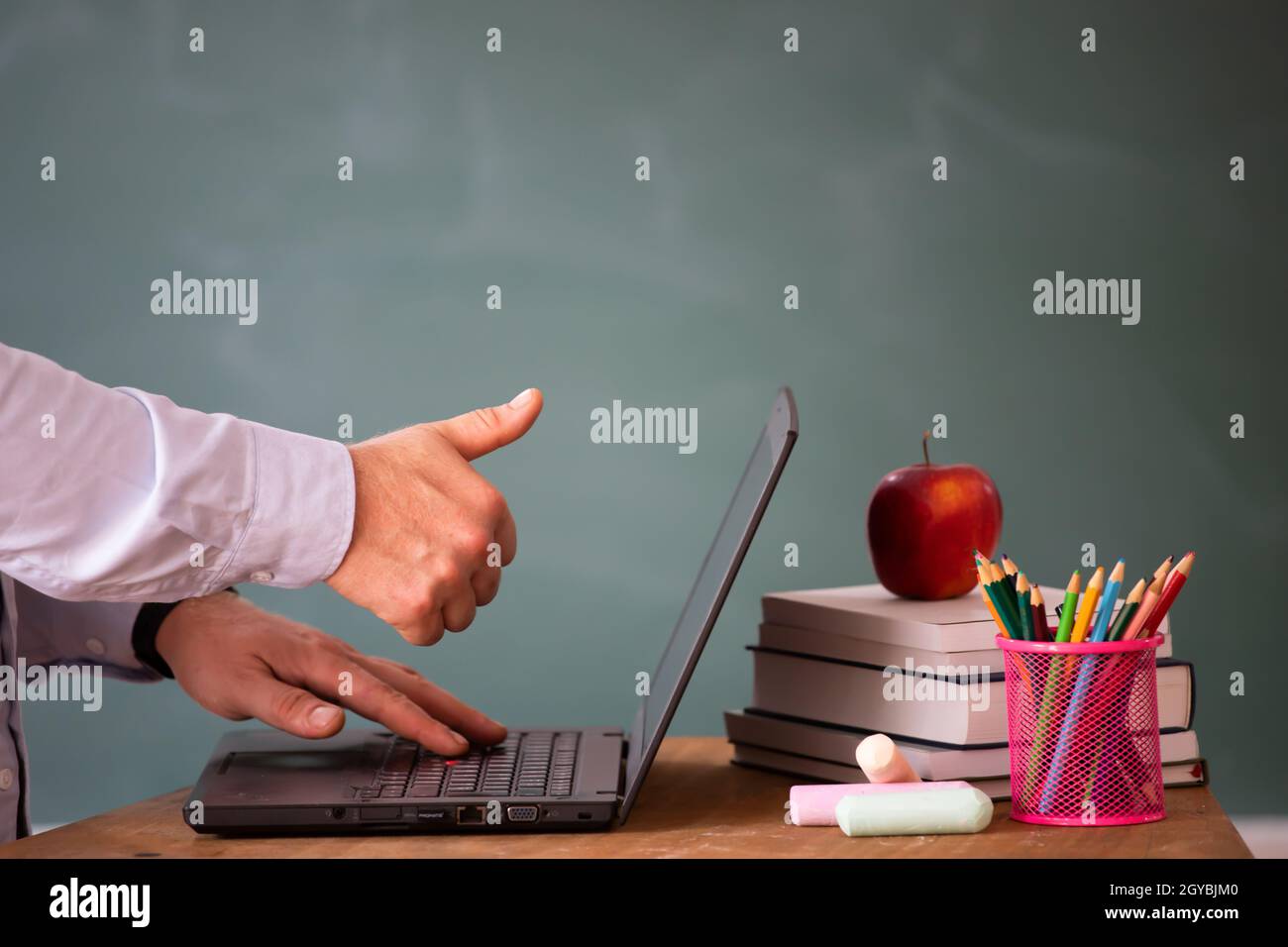 Back to School Concept. School math teacher giving virtual teaching ...