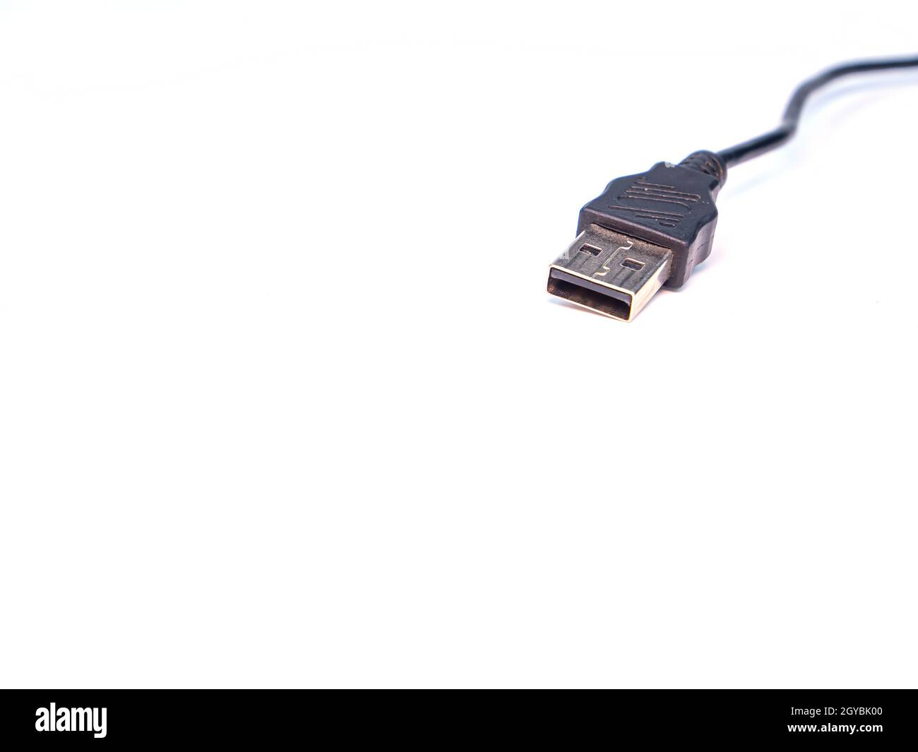 Black usb cord for transferring digital data on a white background ...