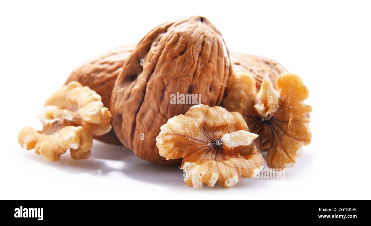 Composition with walnuts, shellless and in the shells Stock Photo - Alamy