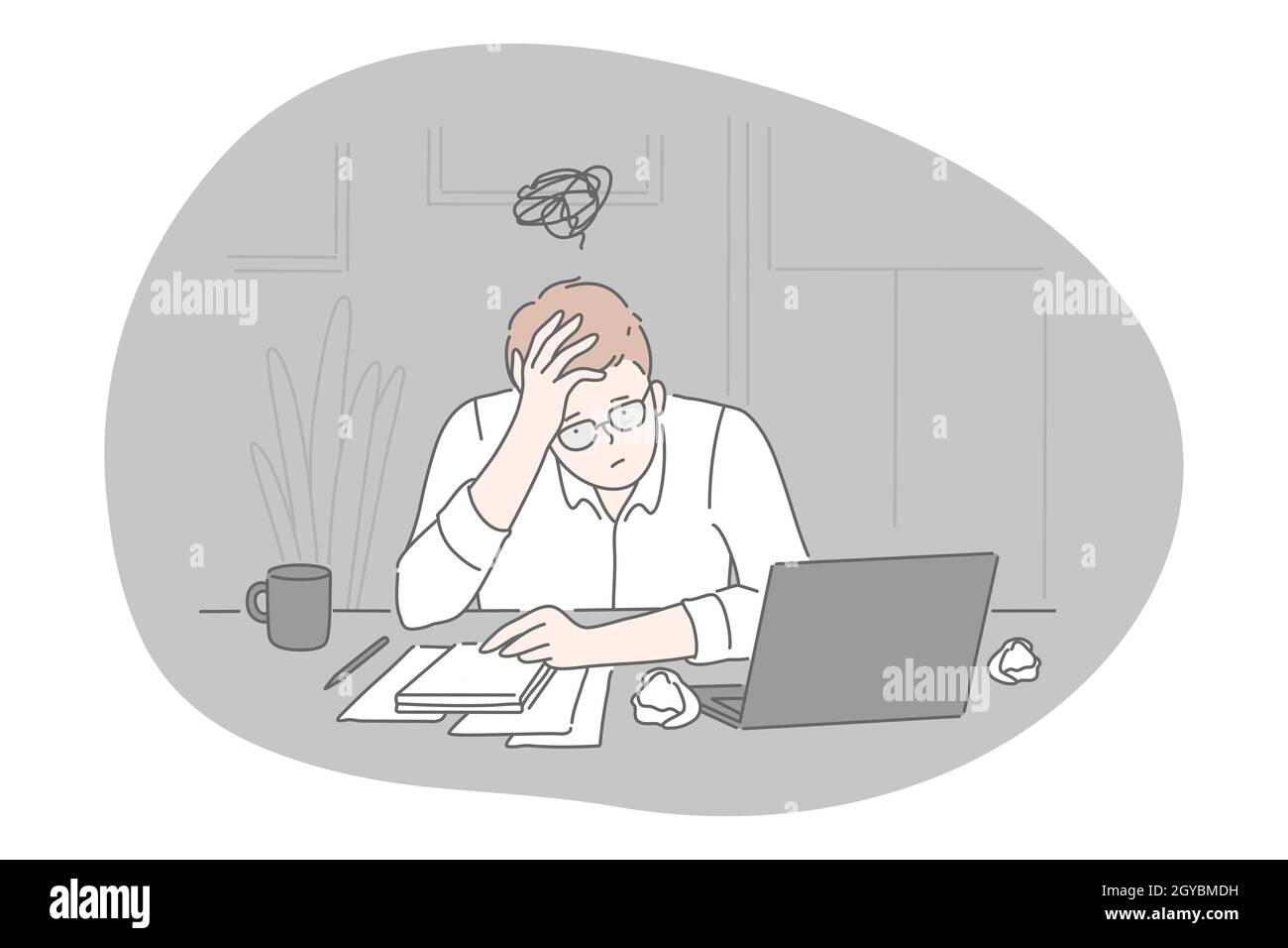 Stress, overwork, overload concept. Unhappy depressed young man office ...