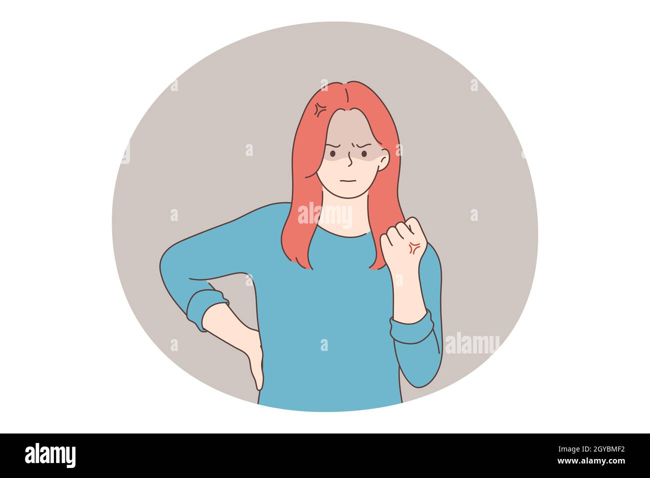 Anger, rage, furious woman concept. Young angry furious female cartoon ...