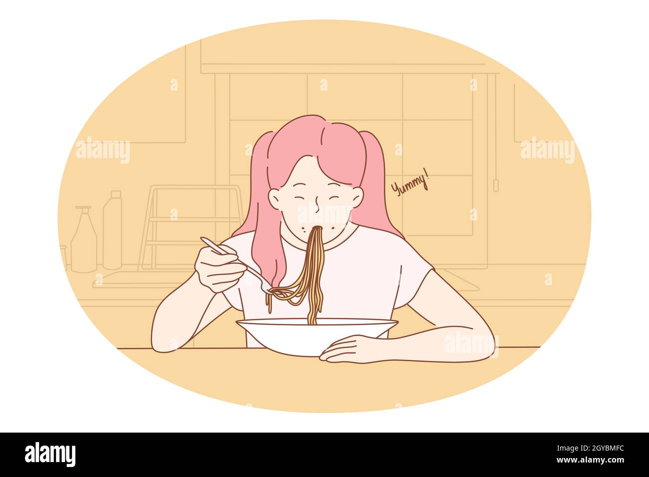 Child eating spaghetti Cut Out Stock Images & Pictures - Alamy