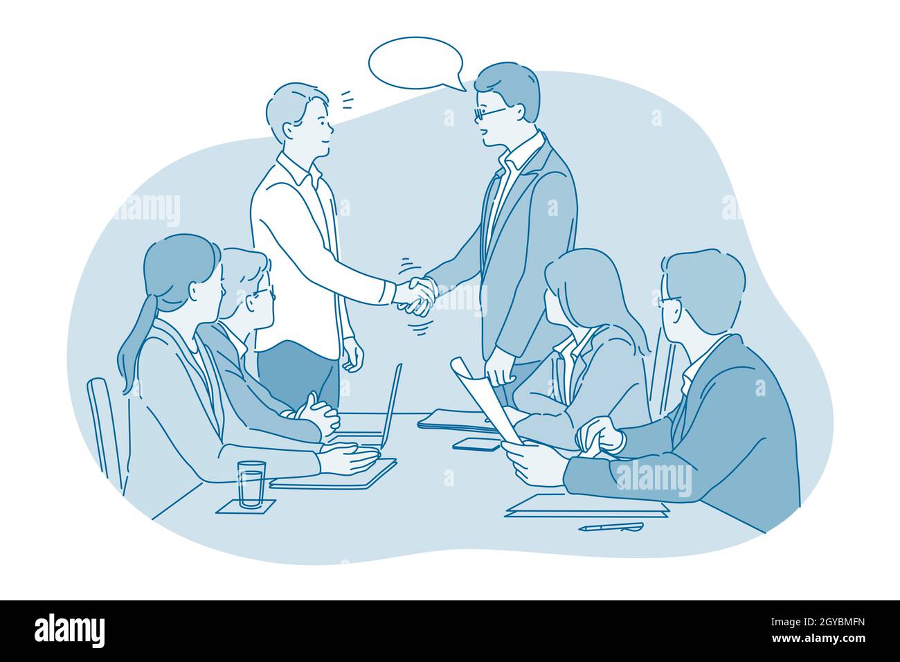 Successful deal, collaboration, Teamwork concept. Young business people ...