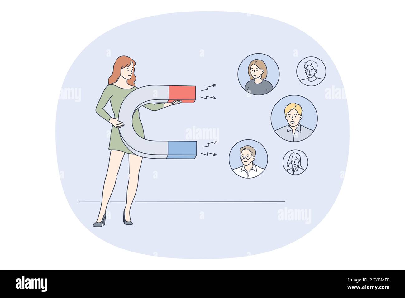 Marketing, selection, leadership concept. Young positive business woman ...