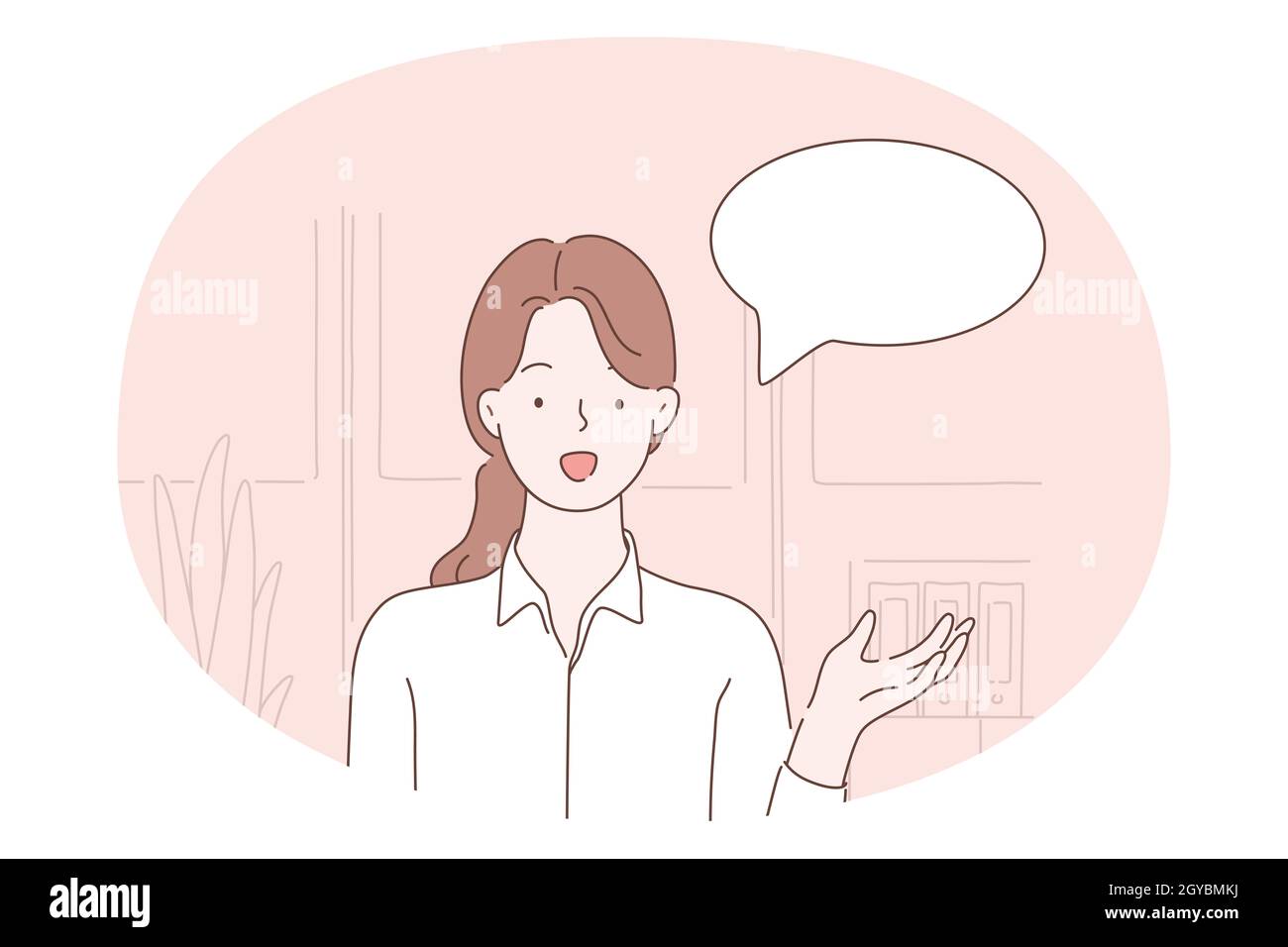 Communication, chat, speaking concept. Young smiling girl cartoon ...