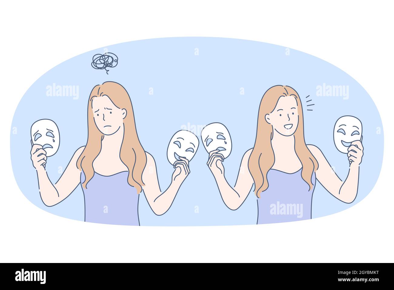Woman expressing emotions concept. Young woman cartoon character ...