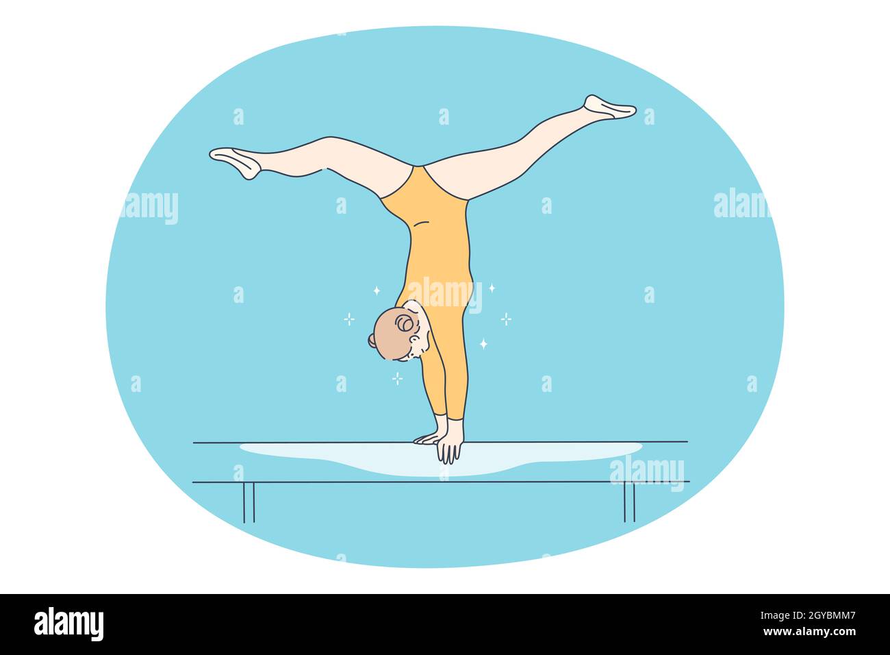 Balance beam, gymnastics and professional sport concept. Young girl ...