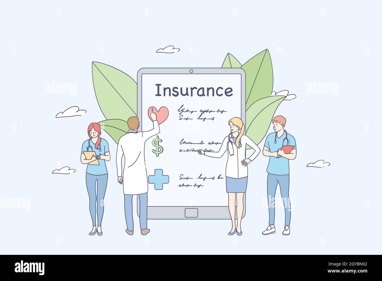 Health insurance online concept. Doctors medical worker cartoon ...