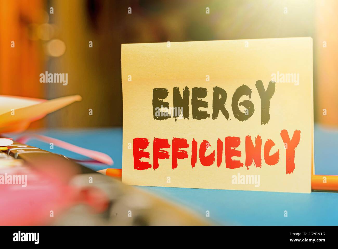 Sign displaying Energy Efficiency, Business approach reduce the amount ...