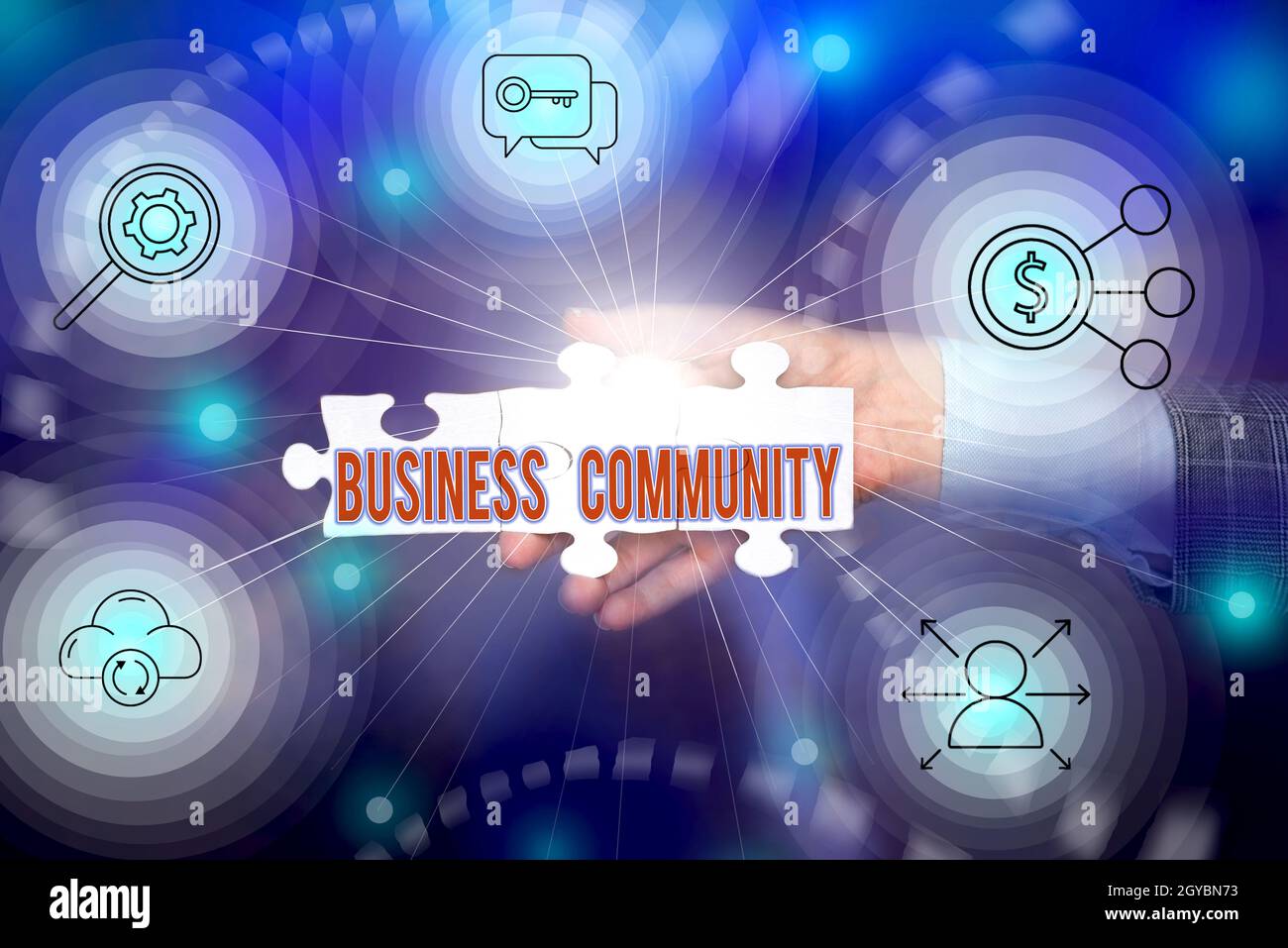Sign displaying Business Community, Business overview the showing ...